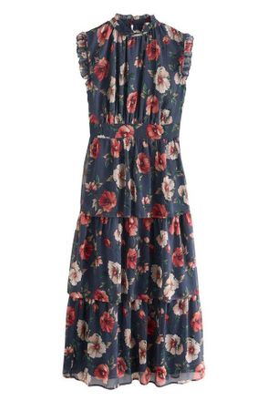 Next Midikleid Hochgeschlossenes, gestufes Maxikleid mit Print (1-tlg)