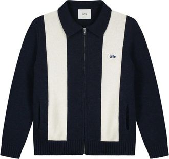 Arte Homme, Pulls, Noir, Taille: XL Cardigan bleu et blanc