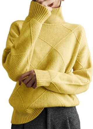 Generic Pull &agrave; col haut pour femme - Pull tricot&eacute; pour femme - Pull chaud dhiver - Pull ample en tricot &agrave; manches longues - Couleur unie - Pull dext&eacute;rieur the