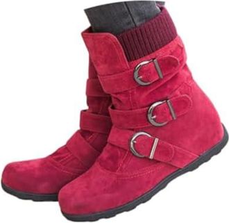 Onsoyours Bottes de Neige Femme Casual Boots Plat Chaussure Fourr&eacute;e Antid&eacute;rapant Chaud Hiver Rouge 38 EU