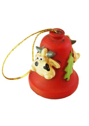 Paolo Chiari Dekorative Weihnachtsglocke, rot, aus Marmorharz, handbemalt mit Kuh, hergestellt in Italien, Weihnachtsbaumschmuck (Gesicht Alice)