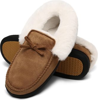 Mishansha Warme Hausschuhe Damen Winter Plüsch Pantoffeln Memory Foam Slippers Braun,Gr.40 EU