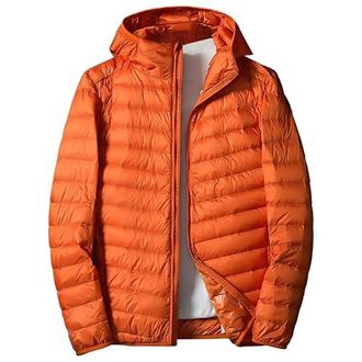 Generic Manteau dhiver l&eacute;ger et pliable &agrave; capuche pour homme - Coupe-vent - Chaud - Veste dhiver chaude, Orange, 4XL