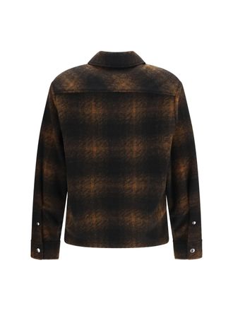 Moncler Mens Embroidered Flannel Shirt Brown