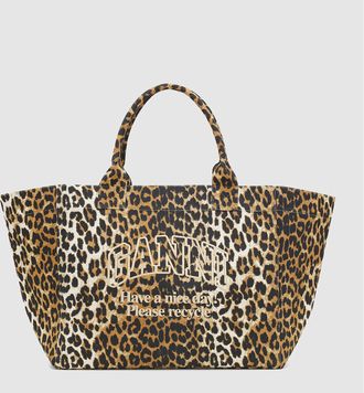 Ganni Sac Shopper XXL Pocket Print Leopard