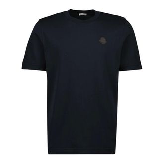 Moncler Homme, Tops, Bleu, Taille: M T-shirt Logo Cuir