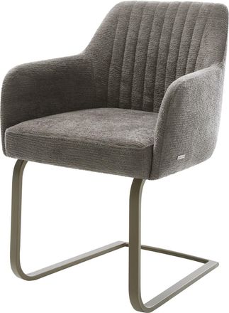 DELIFE Schwingstuhl Greg-Flex Freischwinger flach Effektfinish Titan Bouclé Soft Schlamm Taschenfederkern