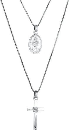 Kuzzoi Halsketten - Halskette Layer Marienbild Kreuz 925 Sterling Silb - Gr. unisize - in Silber - für Damen