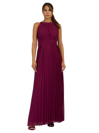 Apart Fashion APART Damen Chiffon Langes Abendkleid, Rundhalsausschnitt, ärmelloses Design, Partykleid mit Taillengürtel, leichtes &bequemes Hochzeitsgäste Kleid, p