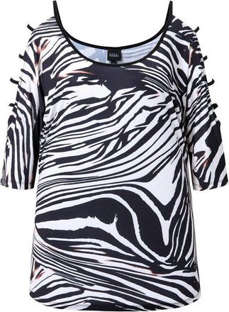Ulla Popken T-Shirt T-Shirt Zebramuster Cut-Outs Rundhals 3/4-Arm