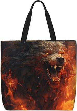 Generic Loup Sauvage Dans Le Feu Sac Cabas L&eacute;ger Tote Bag Grand Sac A Main Femmes Pour Gym Plage Universit&eacute;