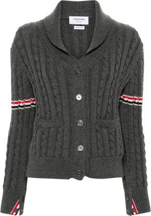 Thom Browne cardigan en maille torsad&eacute;e &agrave; rayures RWB - Gris