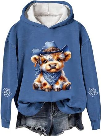 Generic Sweat &agrave; capuche en forme de vache Highland pour femme - Pull de No&euml;l doux et chaud - Motif vache des Highlands - Chemisier de vacances - Grande taille