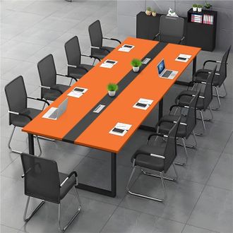 Generic Gro&szlig;er Besprechungstisch mit Kabelkanal, gro&szlig;er Konferenztisch for viele Personen, schwarzes Metallgestell, Holzdesign, einfache Montage(Naranja+Negro