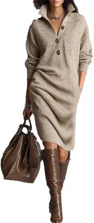 Generic Robe pull paresseuse au-dessus du genou pour femme au printemps, en automne et en hiver - Robe longue en tricot de couleur unie pour femmes de grande 