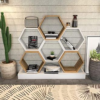 Hanah Home Modern Bookshelf, White & Oak, 120 x 29.5 x 109 cm | 100% Melamine Coated Particle Board, 18 mm Thick | Stylish Storage for Home & Office