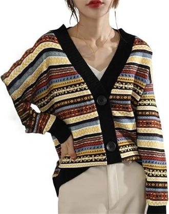 Generic Cardigan ouvert &agrave; manches longues en tricot pour femme - Col en V - Confortable - Ray&eacute;, noir, Taille XS