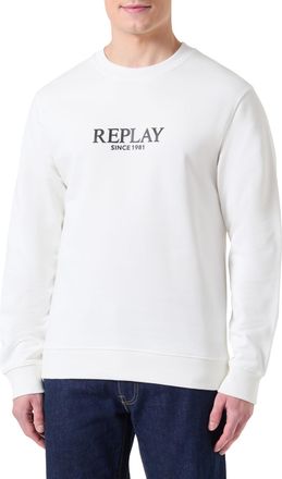 Replay Herren Sweatshirt aus Baumwolle, Off White 011 (Wei&szlig;), XXXL
