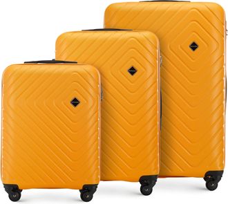 Wittchen Cube line Kofferset of 3 (S+M+L) ABS Mit Geometrischer Prägung 4 Lenkrollen Teleskopgriff Kombinationsschloss Reisekofferset Gepäckse tOrange