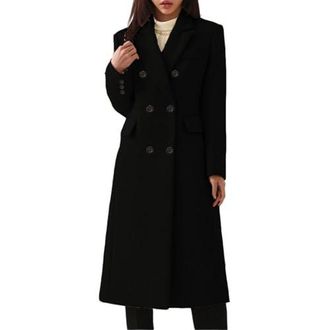 Generic Manteaux en laine pour femme long &agrave; double boutonnage, trench-coat &agrave; double boutonnage pour lautomne et lhiver avec poches, Noir, 4XL