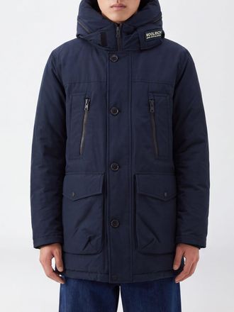 Woolrich Knielanger Kapuzenparka von aus Baumwollmischung mit Knopfverschluss