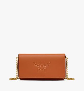 MCM Himmel Portemonnaie aus Kalbsleder mit Lorbeerlogo und Kettenriemen