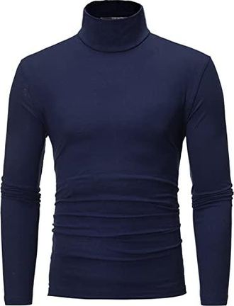 TiaoBug T-Shirt à Manches Longues Homme Slim Fit Haut Thermique Maillot de Corps Col Roulé Hiversous-Vêtement Chemise Décontracté M-4XL Navy Blue B XL