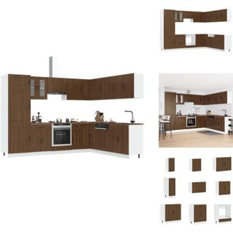 vidaXL 14-tlg. K&uuml;chenschrank-Set Braun Eichen-Optik Holzwerkstoff - K&uuml;chenschrank-Set - K&uuml;chenschrank-Sets - K&uuml;chenzeile Einbauk&uuml;che - K&uuml;chenschrank