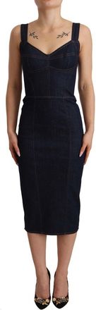 Dolce & Gabbana Denim Bleistiftkleid &Auml;rmellos Midi L&auml;nge