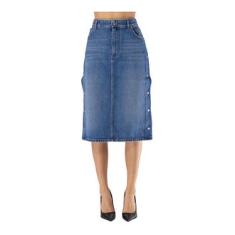 Stella McCartney Femme, Jupes, Bleu, Taille: 40 FR Jupe en Denim avec Boutons Latéraux