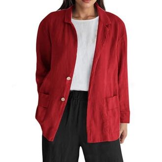 Generic Chemisiers habill&eacute;s et d&eacute;contract&eacute;s en coton - Chemise en lin &agrave; manches longues pour femme - Cardigan l&eacute;ger &agrave; manches longues avec poche respirante - 