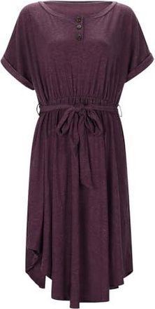 Generic Robes amincissantes d&eacute;t&eacute; 2026 pour femmes, couleur unie, avec boutons, ceinture, Rouge, S