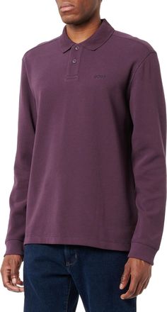 BOSS Herren Polohemd mit Polo-Kragen und Langarm, Purple, XL