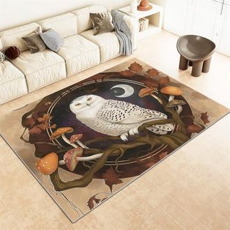 Generic Tapis Poils Courts 60 x 90 cm Animaux Harfang des Neiges Branches DArbres Tapis de Salon Doux Idéal Antidérapant et Lavable en Machine, Brun Antifouli