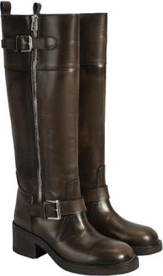 Desa Bottes Hautes pour Femme - Tige en Cuir, Fermeture &eacute;clair, Talon Plat, Respirantes | Brun - 38