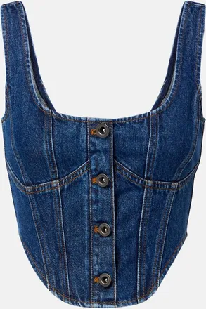 Self Portrait Top raccourci en denim à ornements