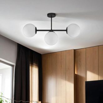 Licht-Erlebnisse Licht-erlebnisse - Luminaire de Plafond 3 Ampoules b: 67 cm E27 Verre Métal Moderne Noir Blanc Salon