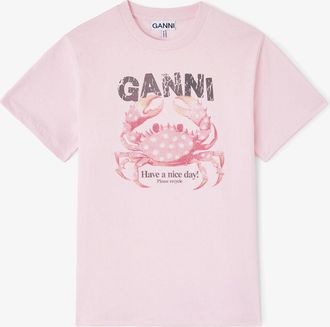 Ganni T-shirt &agrave; imprim&eacute; crabe Rose Coton biologique - Taille XL - Pour Femme