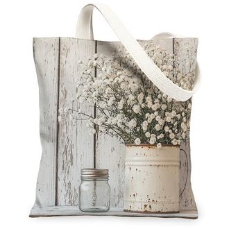 Generic Sac fourre-tout en toile de fleurs de gypsophile printanier pour le shopping, 33 x 38,1 cm, sac d&eacute;picerie r&eacute;utilisable pour femme, peinture esth&eacute;tique