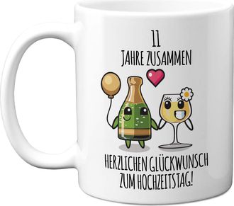 Stuff4 11. Hochzeitstag Jahrestag Jubiläumsgeschenke - 11 Jahre Zusammen Hochzeit - Hochzeitstag Tasse für Männer Frauen, 325 ml Premium-Keramiktasse, Spülma