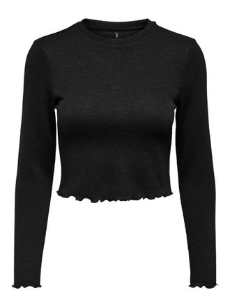 Only Damen Cropped Top Oberteil mit R&uuml;schen Geripptes Longsleeve Einfarbiges Volant Shirt