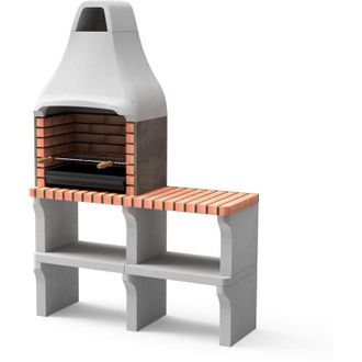 Movelar Movelar - Barbecue pr&eacute;fabriqu&eacute; &agrave; bois et charbon en b&eacute;ton r&eacute;fractaire mod&egrave;le New Iberia Plus xl avec mini support lat&eacute;ral (Gris, Orange - 128 x 47 x