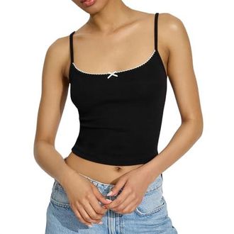 Generic D&eacute;bardeur &agrave; bretelles spaghetti ample pour femme en coton et dentelle - D&eacute;bardeur &eacute;l&eacute;gant Y2K - Haut d&eacute;t&eacute; sexy - Haut basique sans manches - Stretch -