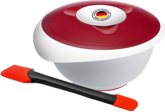 Westmark Koch- und Backset, 2tlg., Rührschüssel mit Deckel 3,5 l und Teigschaber mit abnehmbaren Silikon-Elementen, Kunststoff/Silikon, Duo, Weiß/Rot/Schwarz, 
