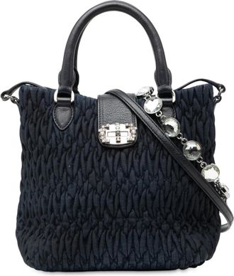 Miu Miu Hobo Bags - Matelasse Denim Crystal Satchel - Gr. unisize - in Blau - f&uuml;r Damen