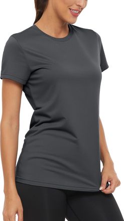 KEFITEVD Running T-Shirt Damen Leicht Weich Joggingshirt Stretch Performance Shirt Outdoor Bekleidung Unifarben Dunkelgrau 2XL