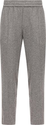 Moncler Moncler Leather Logo Flannel Trousers, Men, Gray, Size: 3xl