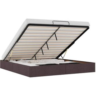 vidaXL VidaXL Cadre de lit ottoman sans matelas marron fonc&eacute; 200x200 cm tissu
