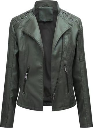 Generic Veste en similicuir pour femme, manteau de motard court et décontracté