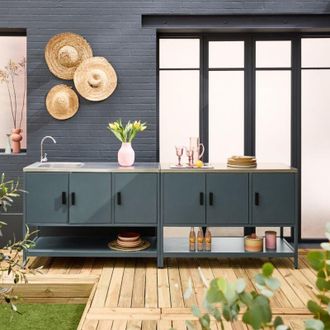 Sweeek Cuisine ext&eacute;rieure 2 modules en acier inoxydable bleu gris